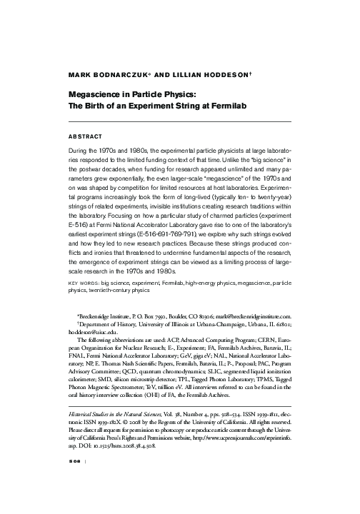 (PDF) Megascience in Particle Physics: The Birth of an Experiment ...