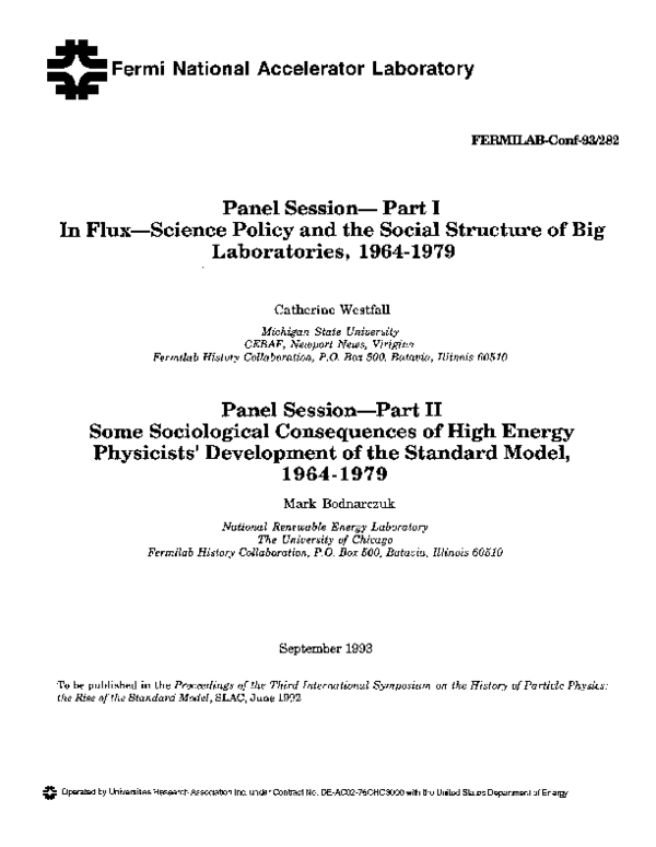 (PDF) Panel session: Part 1, In flux -- Science Policy and the social ...