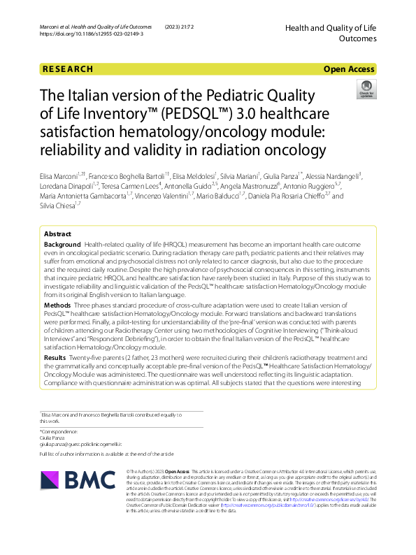 (PDF) The Italian Version of the Pediatric Quality of Life Inventory ...