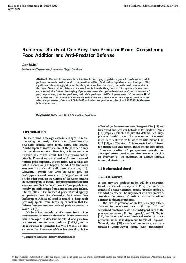 (PDF) Numerical Study of One Prey-Two Predator Model Considering Food ...