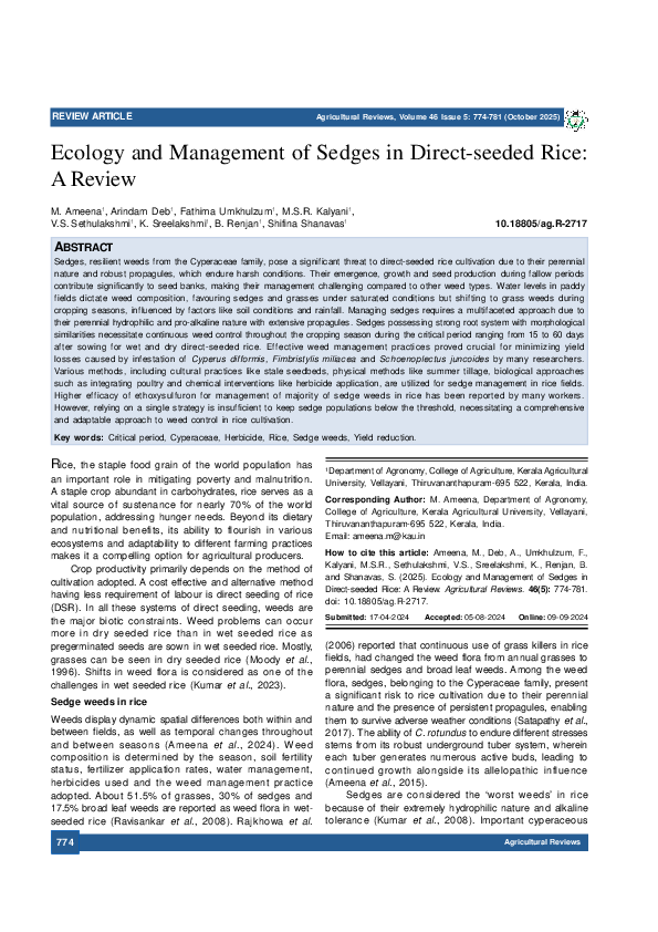 (PDF) Ecology and Management of Sedges in Direct-seeded Rice: A Review