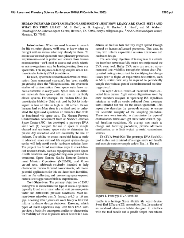 (PDF) Human Forward Contamination Assessment: Just How Leaky are Space ...