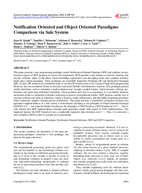 (PDF) Notification Oriented and Object Oriented Paradigms Comparison via Sale System