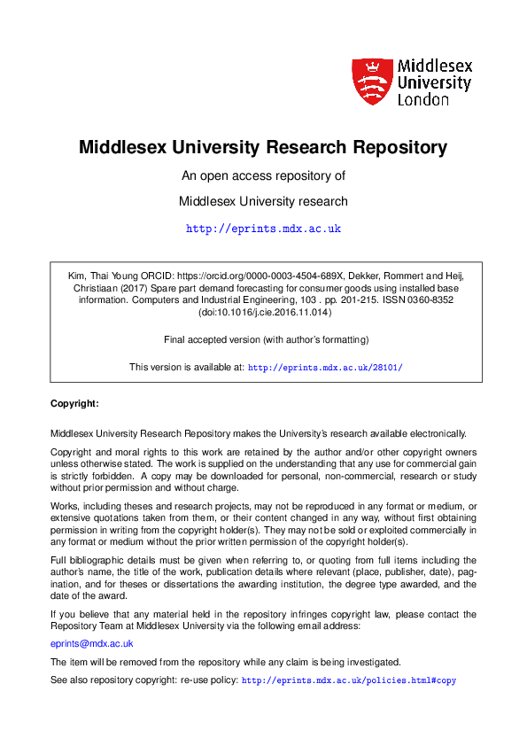 (PDF) Spare part demand forecasting for consumer goods using installed ...