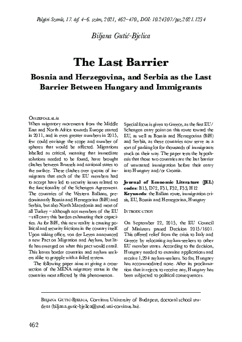 (PDF) The Last Barrier : Bosnia and Herzegovina, and Serbia as the Last ...
