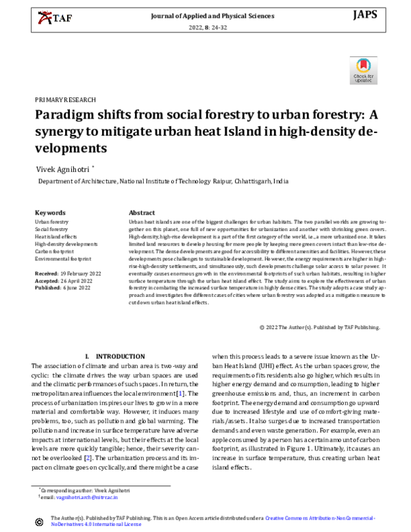 (PDF) Paradigm shifts from social forestry to urban forestry: A synergy to mitigate urban heat ...