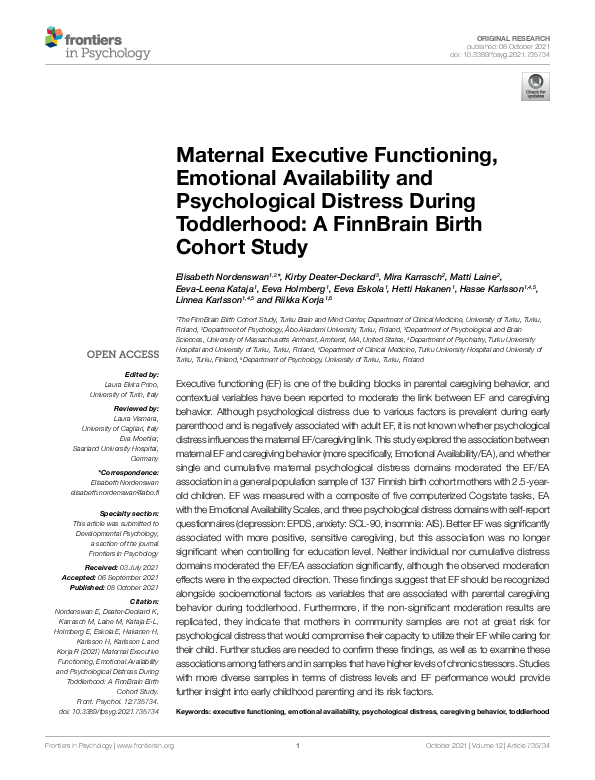 (PDF) Maternal Executive Functioning, Emotional Availability and ...