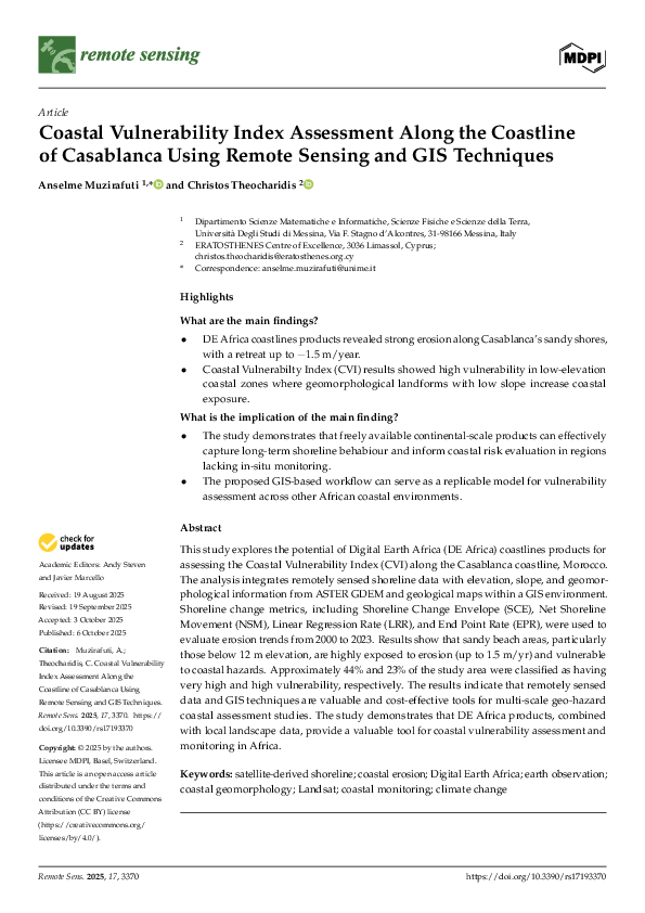 (PDF) Coastal Vulnerability Index Assessment Along the Coastline of Casablanca Using Remote ...