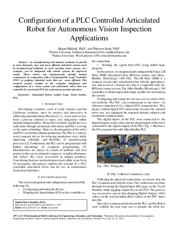 Pdf Configuration Of A Plc Controlled Articulated Robot For