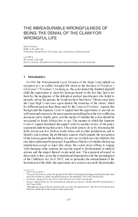 (PDF) The immeasurable wrongfulness of being : the denial of the claim ...