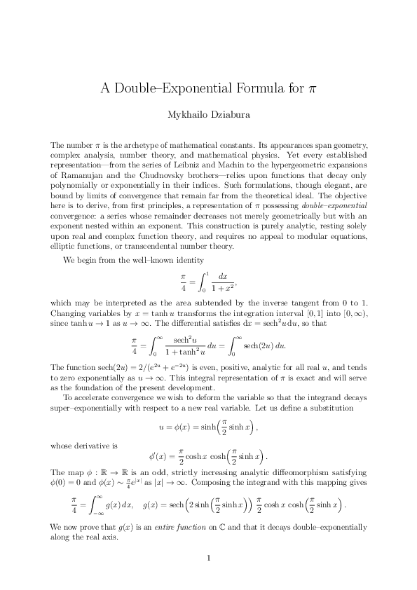 (PDF) A Double–Exponential Formula for π