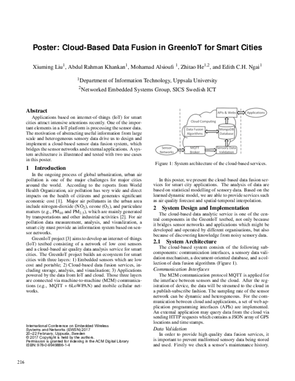 (PDF) Poster: Cloud-Based Data Fusion in GreenIoT for Smart Cities