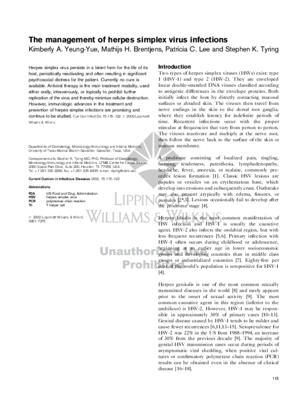 (PDF) The management of herpes simplex virus infections