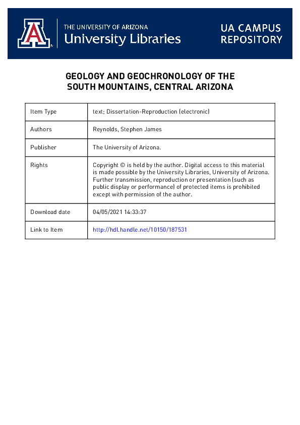(PDF) Geology and Geochronology of the South Mountains, Central Arizona
