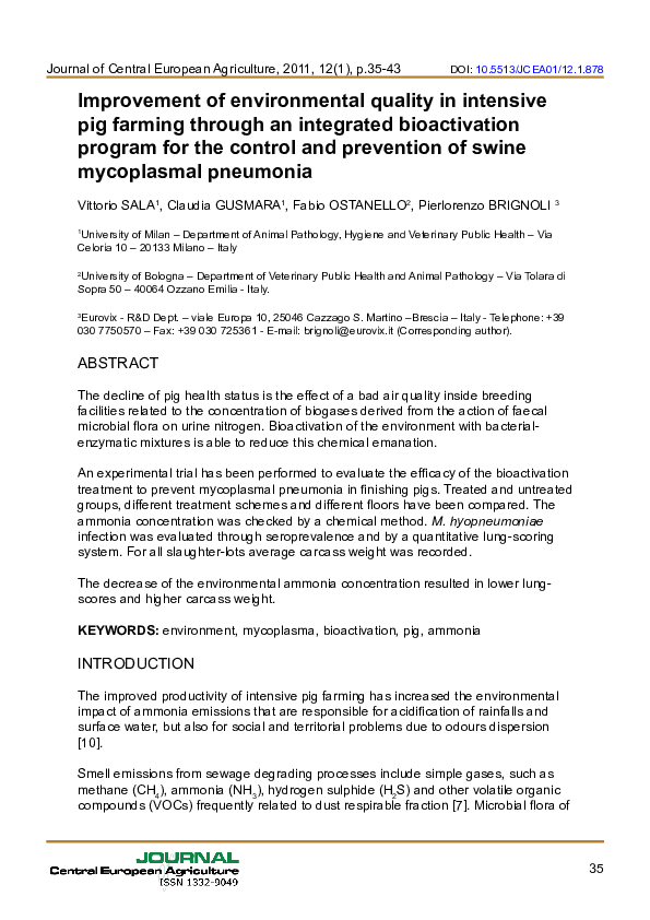 (PDF) Improvement of environmental quality in intensive pig farming ...