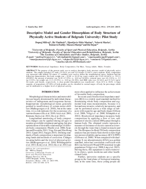 (PDF) Descriptive Model and Gender Dimorphism of Body Structure of Physically Active Students of ...
