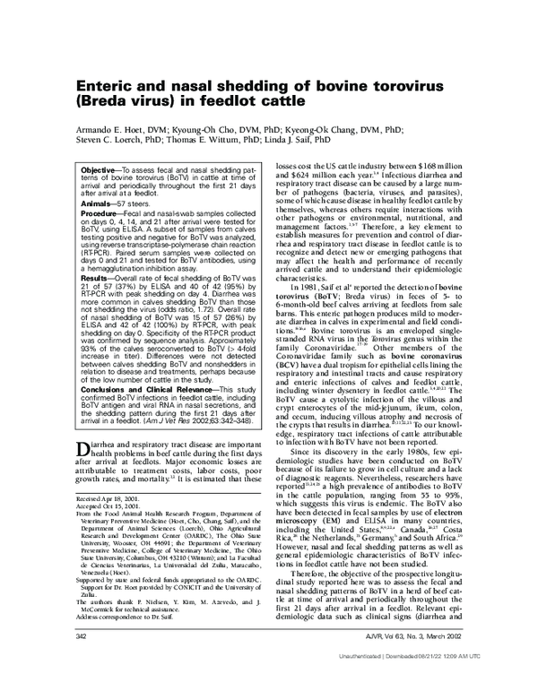 (PDF) Enteric and nasal shedding of bovine torovirus (Breda virus) in ...