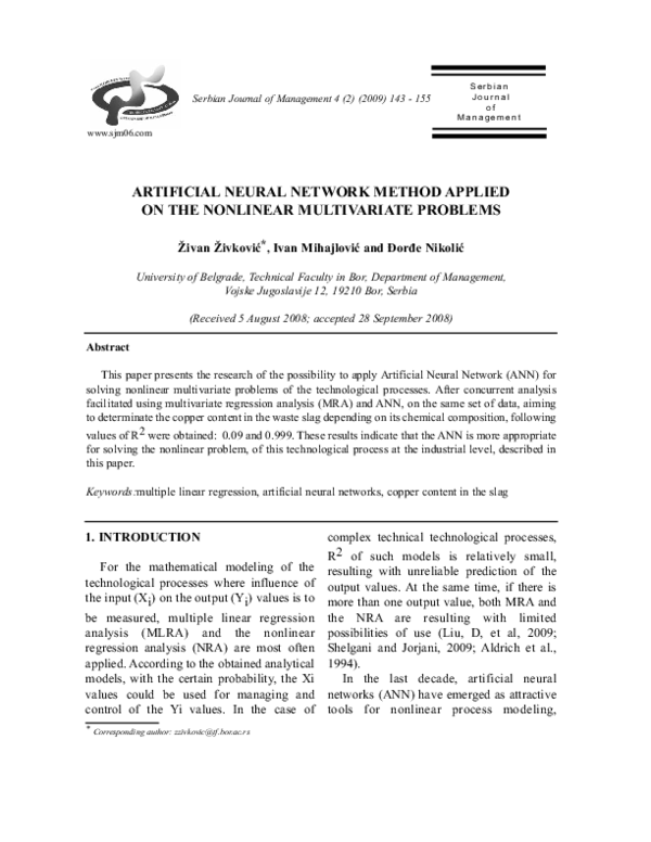 (PDF) Artificial Neural Network Method Applied on the Nonlinear Multivariate Problems