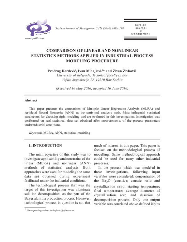 (PDF) Comparison of linear and nonlinear statistics methods applied in ...