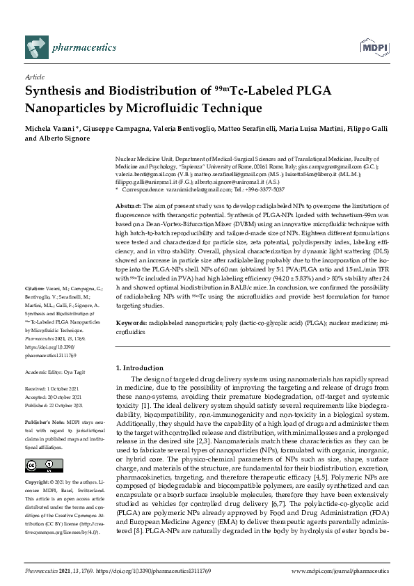 (PDF) Synthesis and Biodistribution of 99mTc-Labeled PLGA Nanoparticles ...
