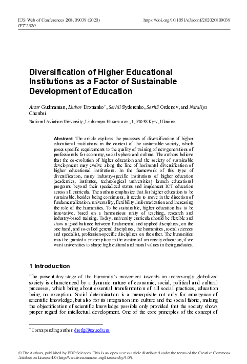 (PDF) Diversification of Higher Educational Institutions as a Factor of ...