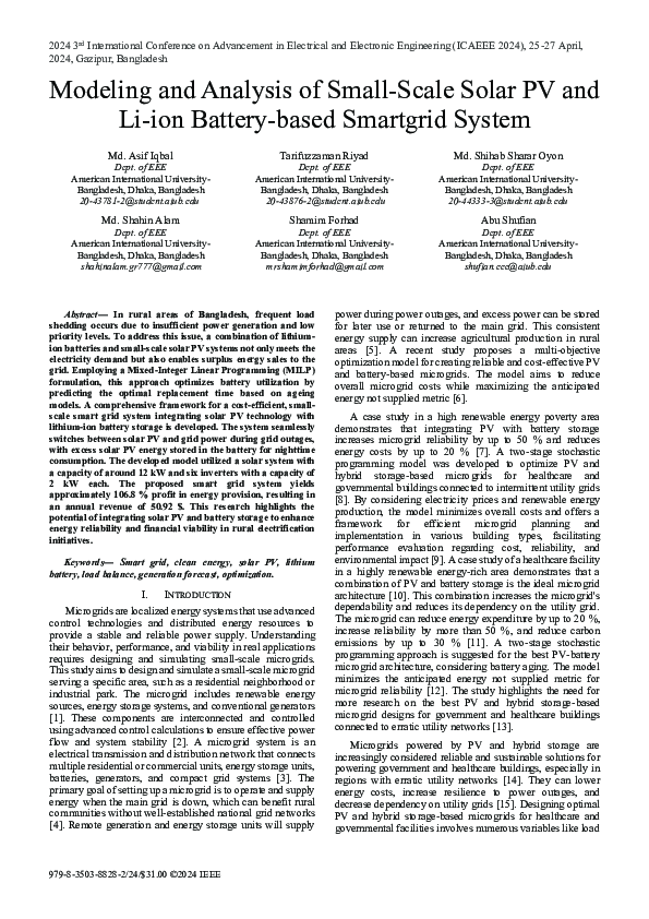 (PDF) Modeling and Analysis of Small-Scale Solar PV and Li-ion Battery-based Smartgrid System