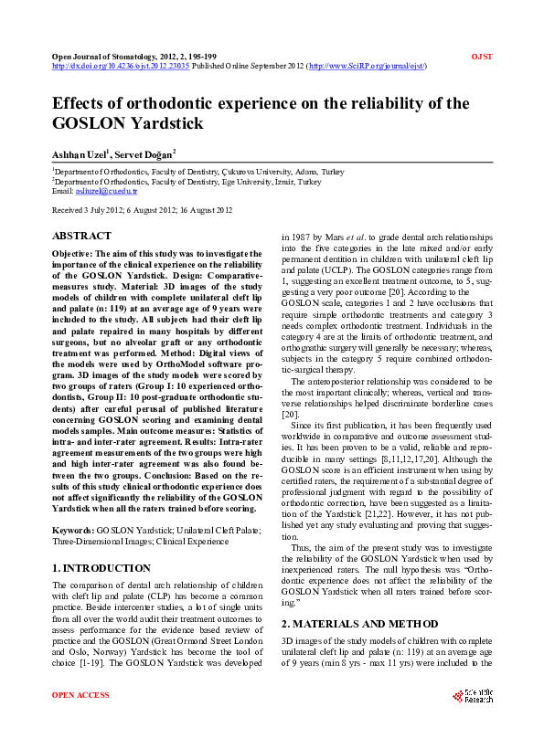 (PDF) Effects of orthodontic experience on the reliability of the ...
