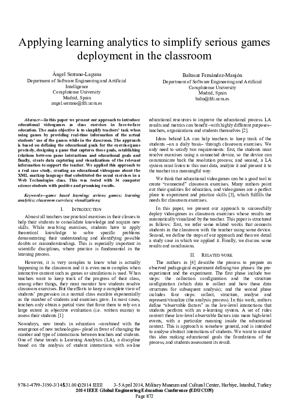 (PDF) Applying learning analytics to simplify serious games deployment in the classroom