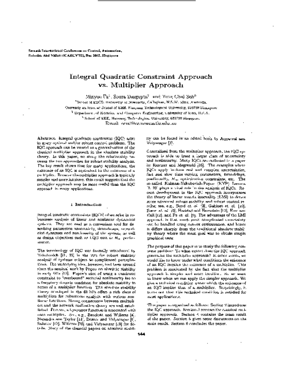 (PDF) Integral quadratic constraint approach vs. multiplier approach
