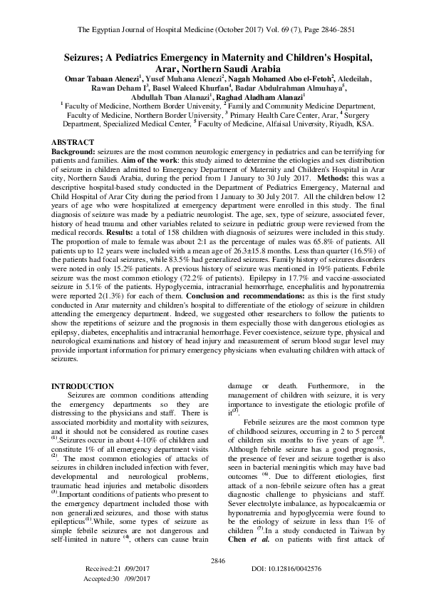 (PDF) Seizures : A Pediatrics Emergency in Maternity and Children's ...