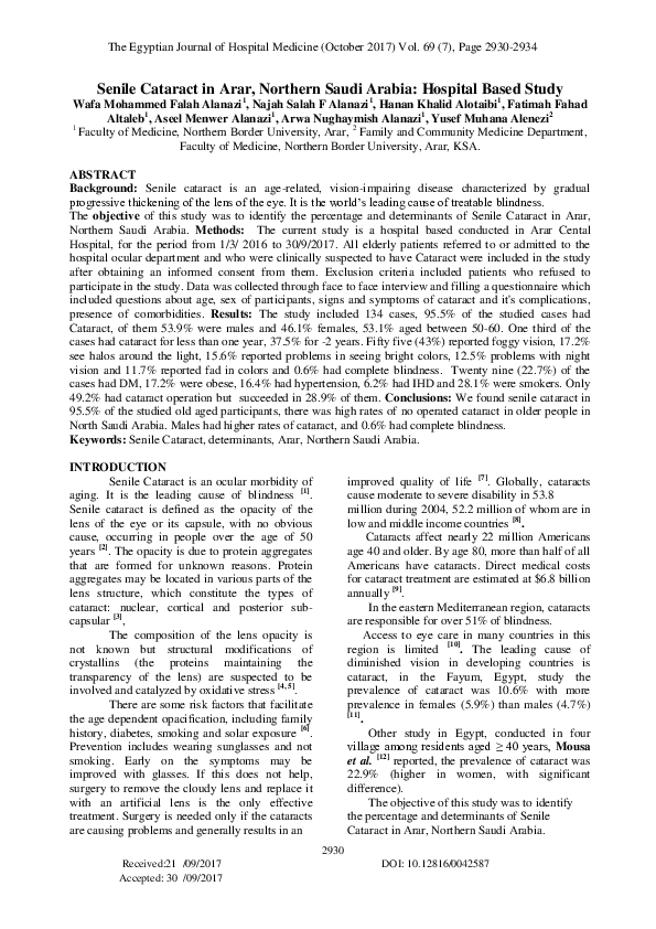 (PDF) Senile Cataract in Arar, Northern Saudi Arabia : Hospital Based Study