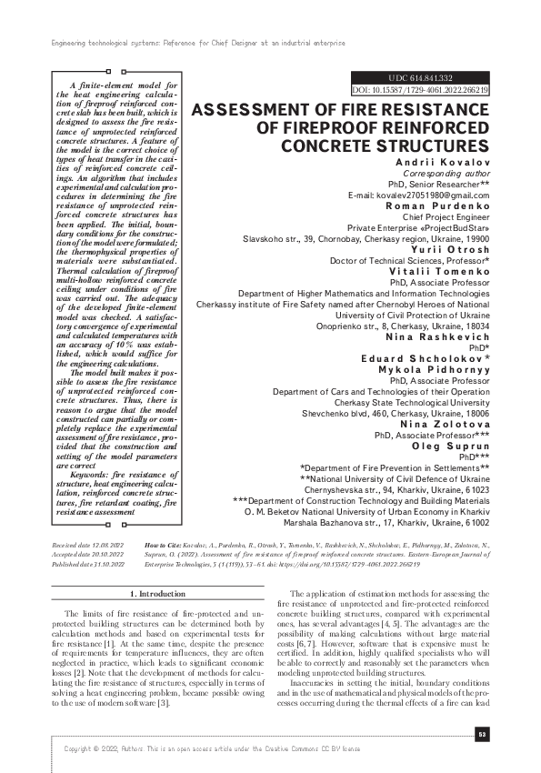 (PDF) Assessment of fire resistance of fireproof reinforced concrete ...