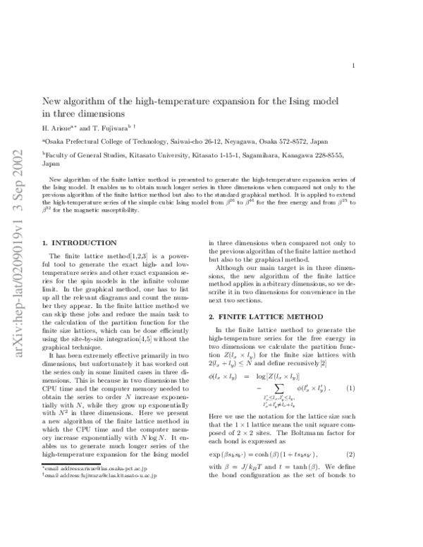 (PDF) New algorithm of the high-temperature expansion for the Ising ...