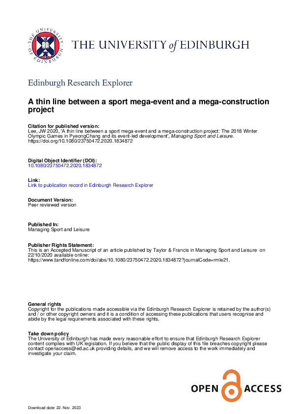(PDF) A thin line between a sport mega-event and a mega-construction ...