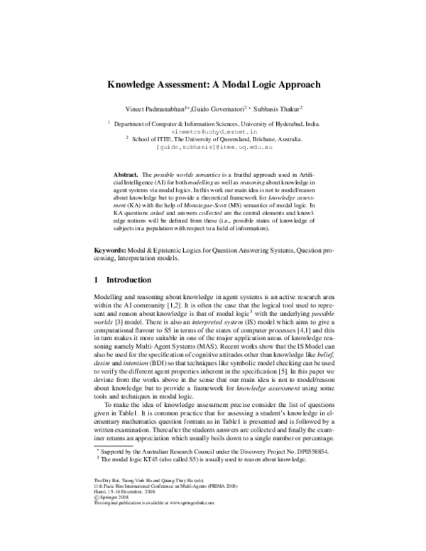 (PDF) Knowledge Assessment: A Modal Logic Approach