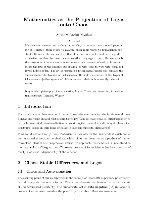 (PDF) Mathematics as the Projection of Logos onto Chaos