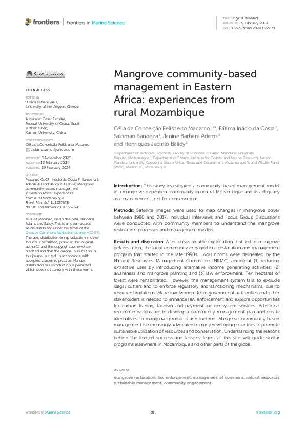 (PDF) Mangrove community-based management in Eastern Africa ...