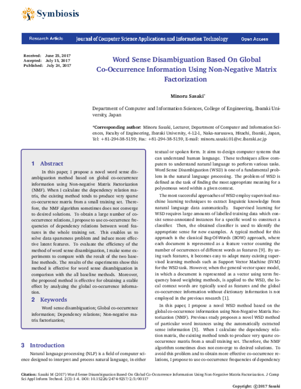 (PDF) Word Sense Disambiguation Based On Global Co-Occurrence Information Using Non-Negative ...