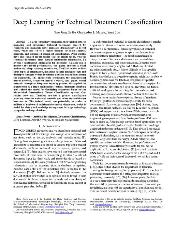 (PDF) Deep Learning for Technical Document Classification