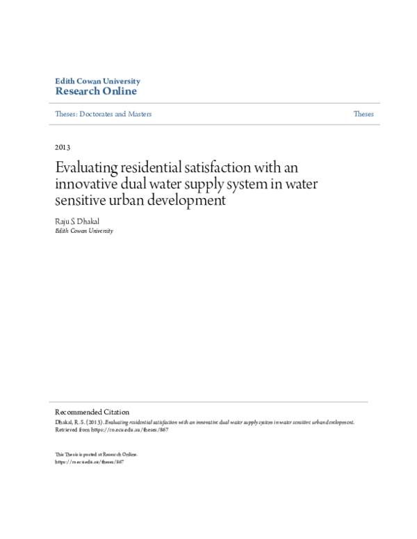 (PDF) Evaluating residential satisfaction with an innovative dual water ...
