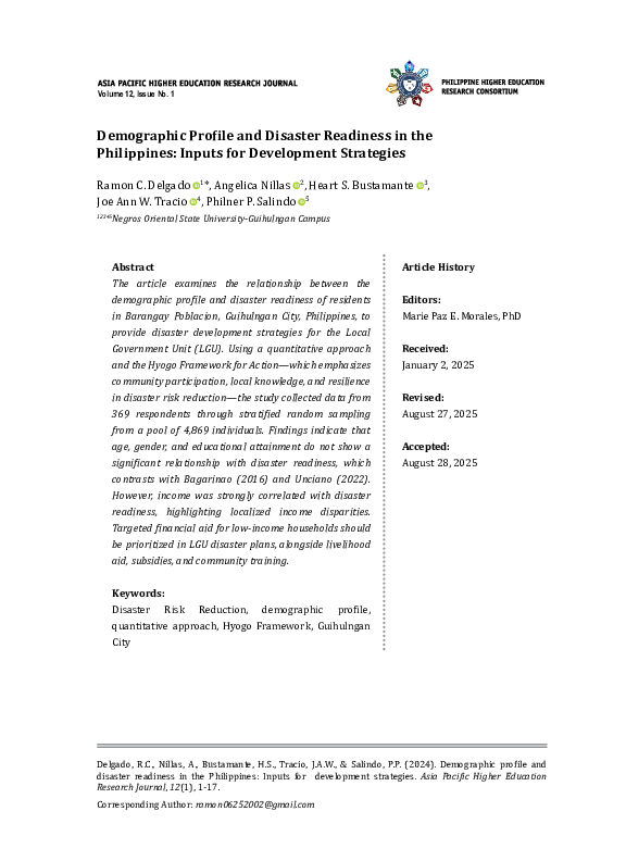 (PDF) Demographic Profile and Disaster Readiness in the Philippines ...