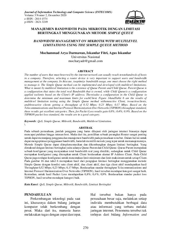 (PDF) Manajemen Bandwidth Pada Mikrotik Dengan Limitasi Bertingkat Menggunakan Metode Simple Queue