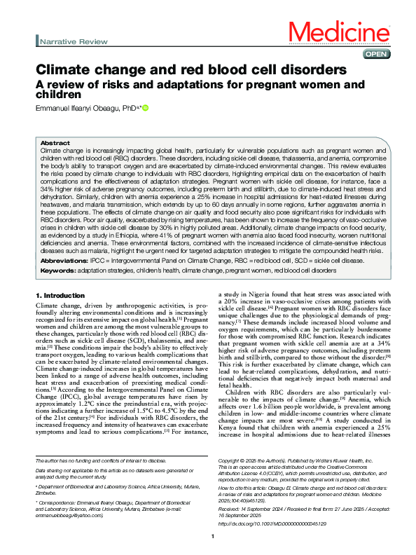 (PDF) Climate change and red blood cell disorders A review of risks and ...