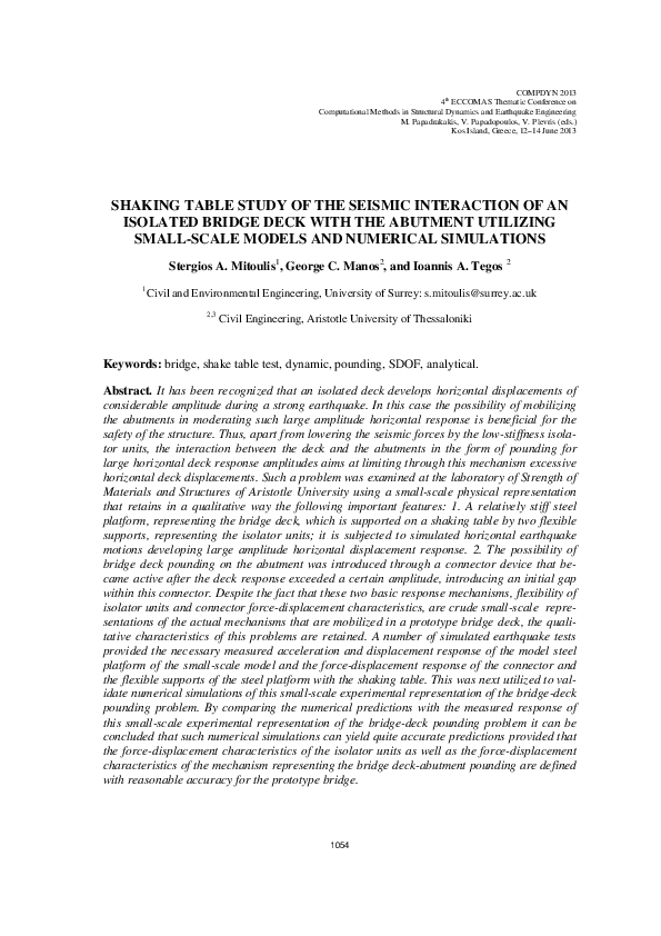 (PDF) Shaking Table Study of the Seismic Interaction of an Isolated Bridge Deck with the ...