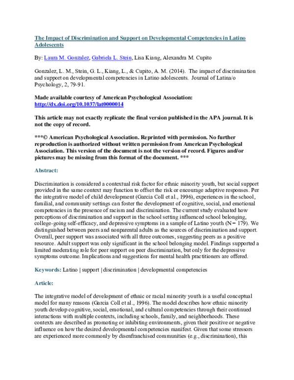 (PDF) The impact of discrimination and support on developmental ...