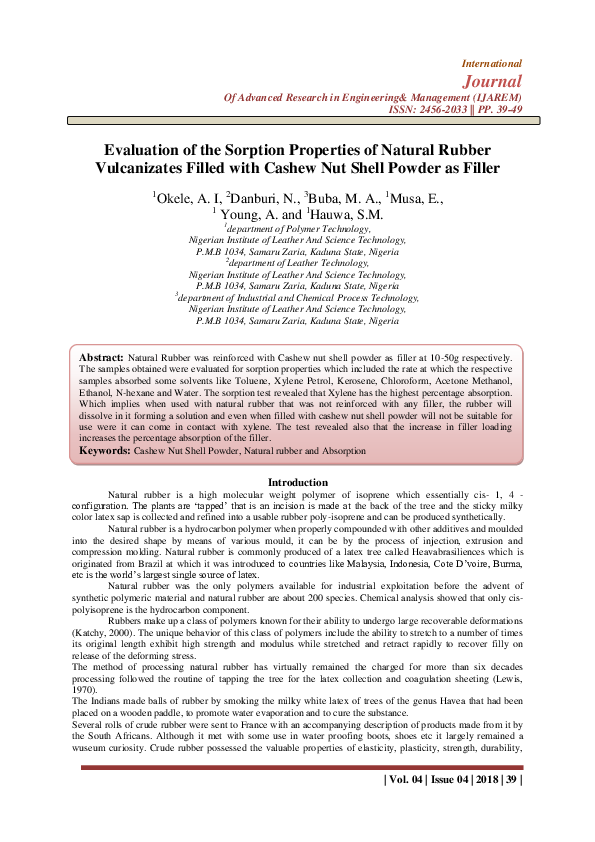 (PDF) Evaluation of the Sorption Properties of Natural Rubber ...