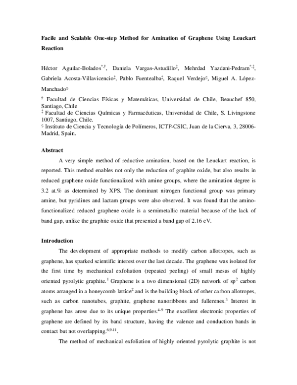 (PDF) Facile and Scalable One-Step Method for Amination of Graphene ...