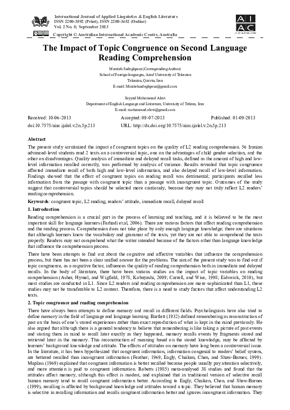 (PDF) The Impact of Topic Congruence on Second Language Reading ...