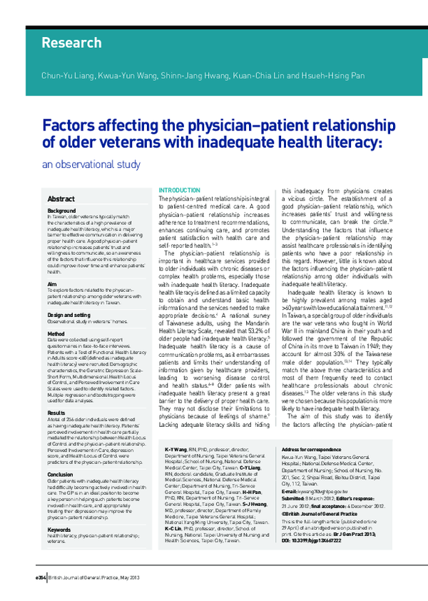 (PDF) Factors affecting the physician–patient relationship of older ...