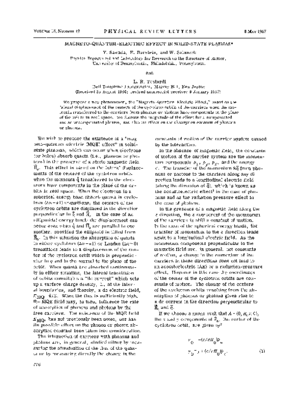 (PDF) Magneto-Quantum-Electric Effect in Solid-State Plasmas
